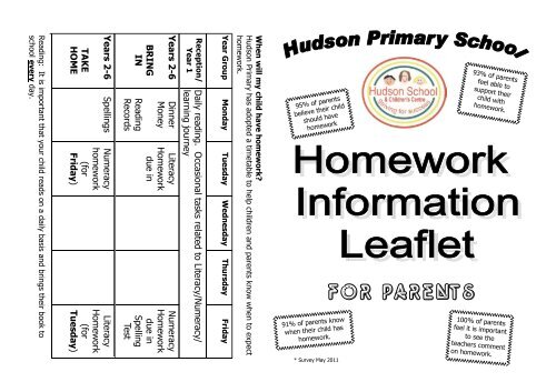 to view the entire homework leaflet. - Hudson Primary School