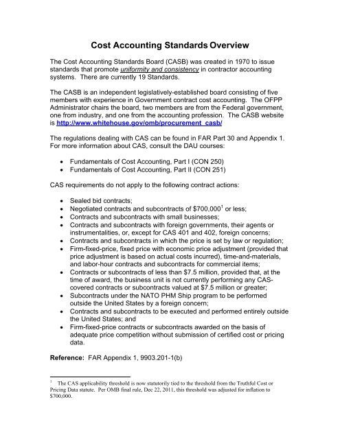 Cost Accounting Standards Overview Management Concepts