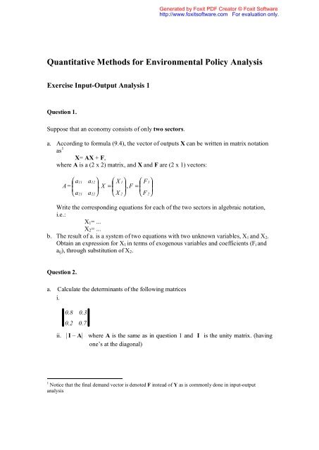 Quantitative Methods for Environmental Policy Analysis