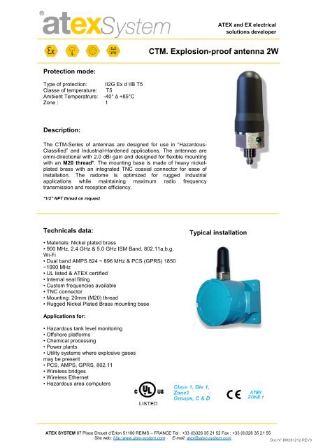 CTM. Explosion-proof antenna 2W - Atex System