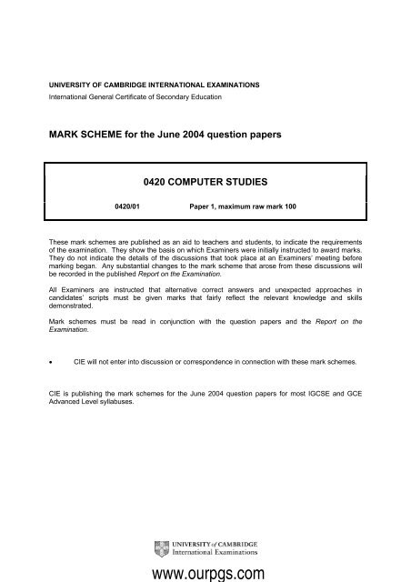 IGCSE Computer Studies-Marking Schemes/IGCSE ... - Ourpgs.com