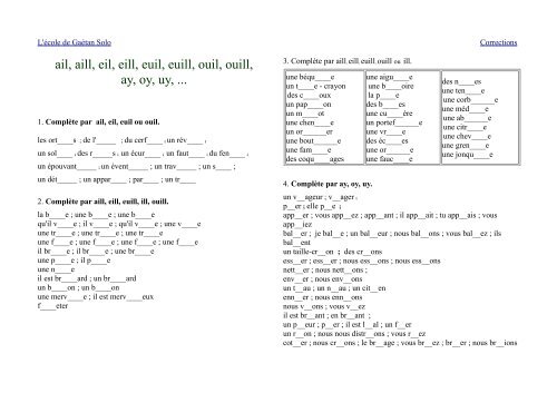 ail, aill, eil, eill, euil, euill, ouil, ouill, ay, oy, uy - GaÃ©tan Solo
