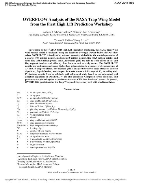 OVERFLOW Analysis of the NASA Trap Wing Model from the First ...