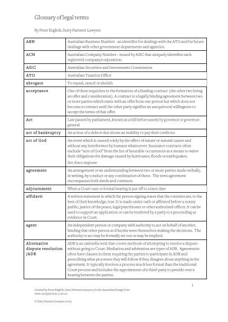 Glossary of legal terms - Australian Design Unit