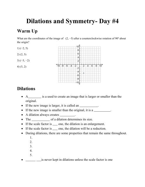 Dilations and Symmetry- Day #4 Warm Up