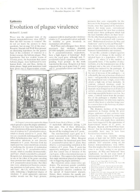 Evolution of plague virulence - Richard Lenski