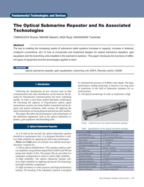 The Optical Submarine Repeater and Its Associated ... - Nec