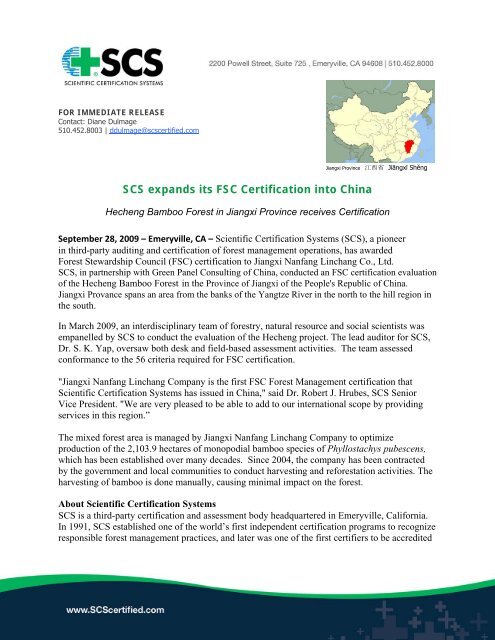 SCS expands its FSC Certification into China - SCS Global Services