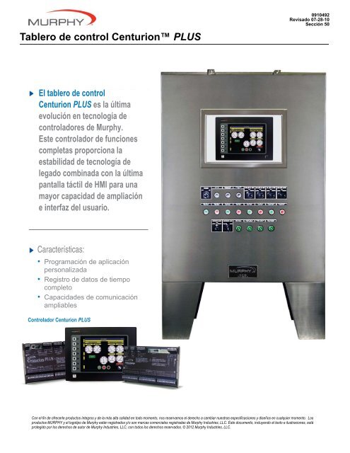 Tablero de control Centurionâ ¢ PLUS - Murphy