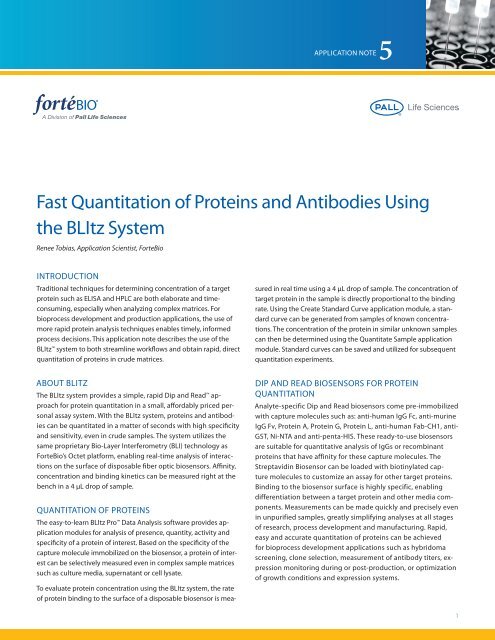 Fast Quantitation of Proteins and Antibodies Using the ... - ForteBio