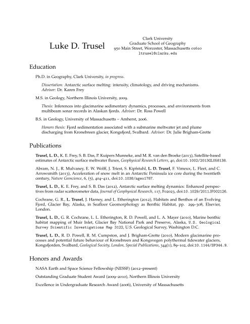 Luke D. Trusel: Curriculum Vitae - Clark University