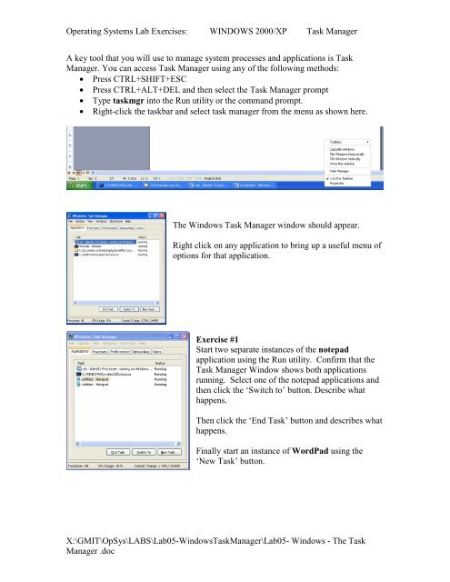 Operating Systems Lab Exercises: WINDOWS 2000/XP ... - gmitWEB Operating Systems Lab Exercises: WINDOWS 2000/XP ... - gmitWEB