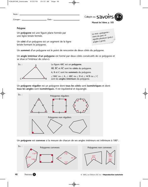 Polygone Un polygone est une figure plane formÃ©e par une ligne ...