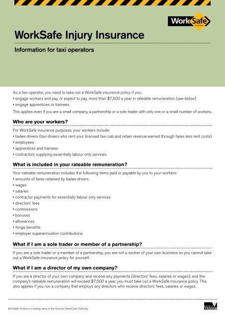 WorkSafe Injury Insurance - Information for taxi ... - WorkSafe Victoria
