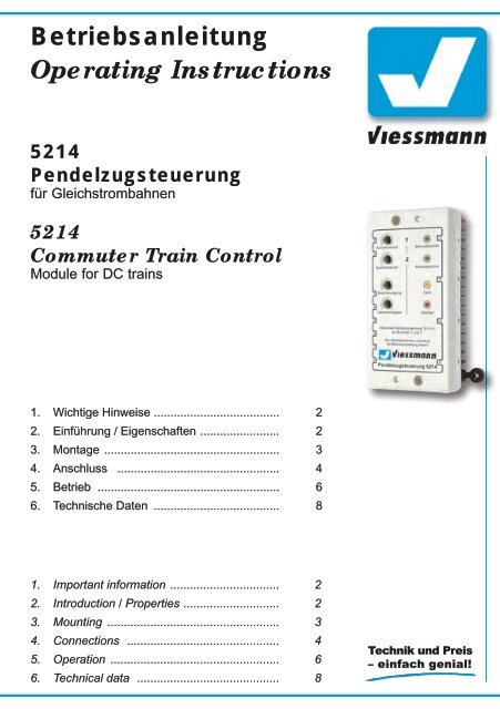 5214 Commuter Train Control - Viessmann Modellspielwaren GmbH