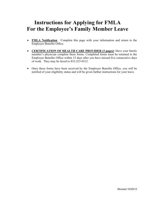 Instructions for Applying for FMLA For the Employee's Family ...