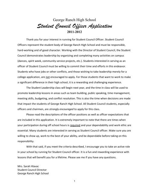 Student Council Officer Application