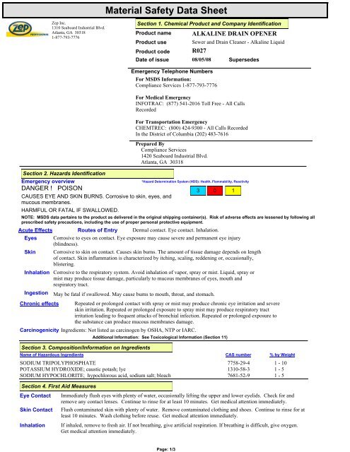 Material Safety Data Sheet Zep Professional