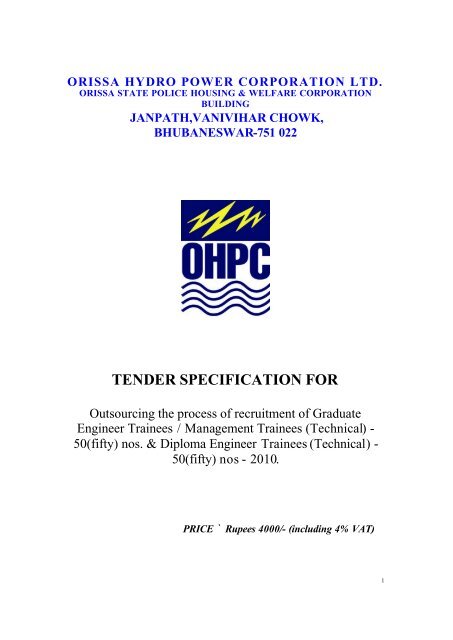 tender specification for - Odisha Hydro Power Corporation Ltd.