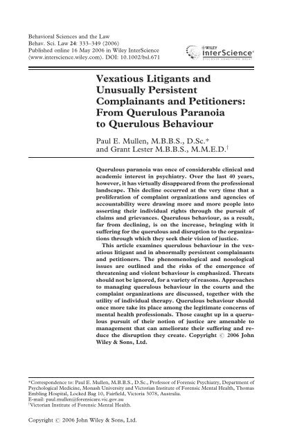 Vexatious Litigants and Unusually Persistent Complainants and ...