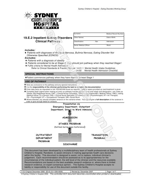 Inpatient Eating Disorders Clinical Pathway - Sydney Children's ...