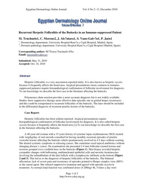 Recurrent Herpetic Folliculitis of the Buttocks in an Immune ... - EDOJ