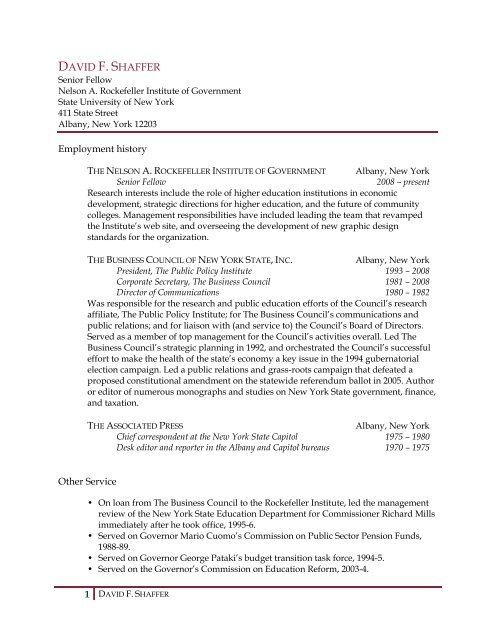 david f. shaffer - The Nelson A. Rockefeller Institute of Government