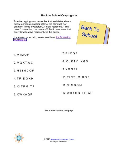 Back to School Cryptogram - Spelling Words Well