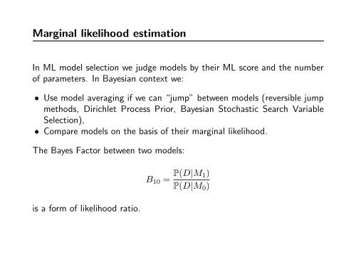 Marginal likelihood estimation