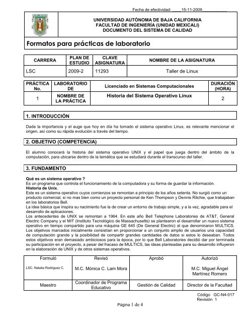 Formatos para prácticas de laboratorio - Licenciado en Sistemas ...