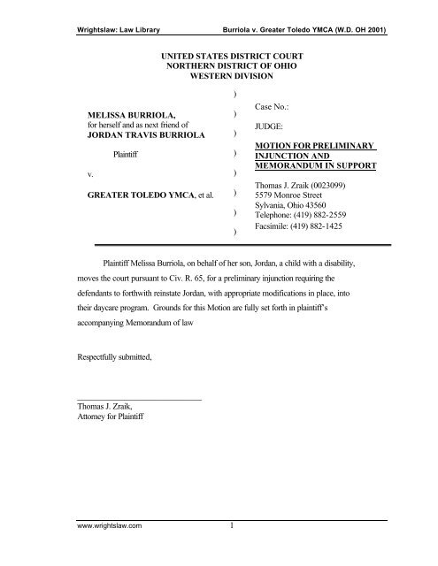 Motion for a Preliminary Injunction and Memorandum - Wrightslaw