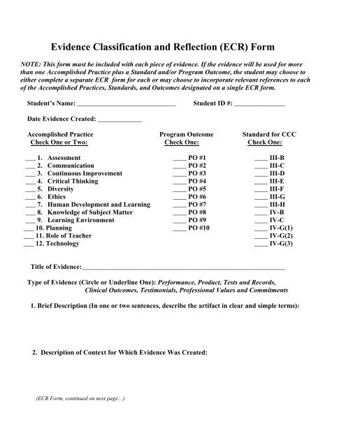 Evidence Classification and Reflection (ECR) Form
