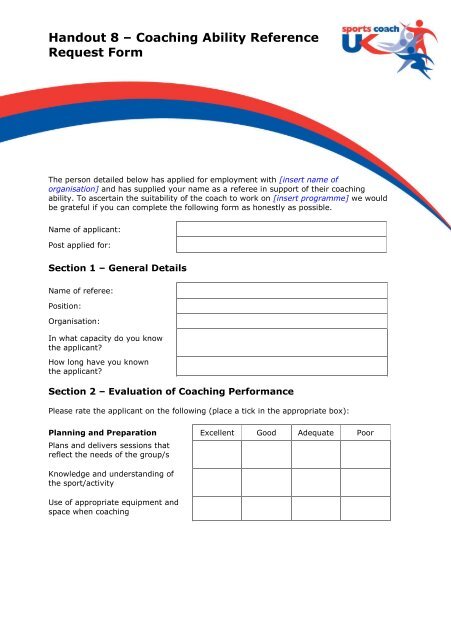 Handout 8 â Coaching Ability Reference Request ... - sports coach UK