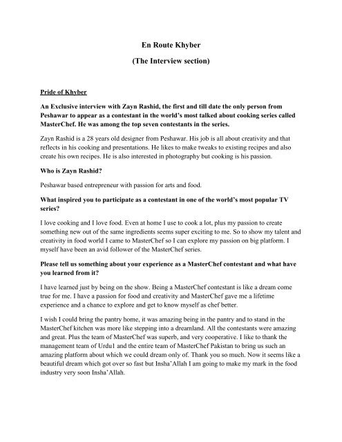 En Route Khyber (The Interview section)