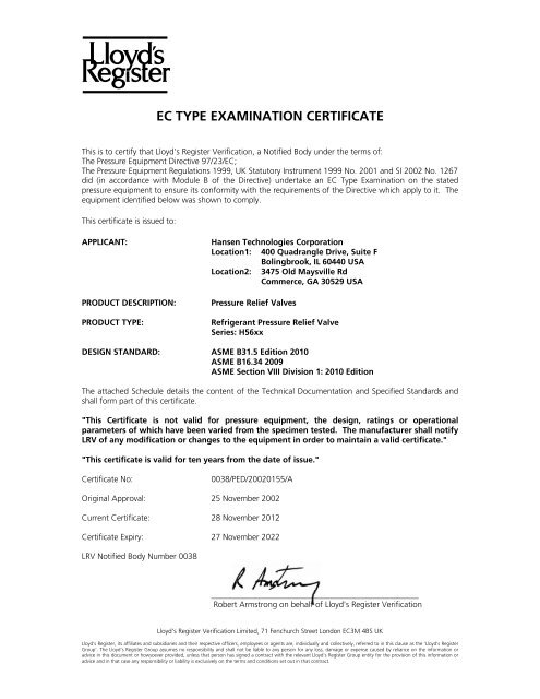 EC TYPE EXAMINATION CERTIFICATE - Hansen Technologies