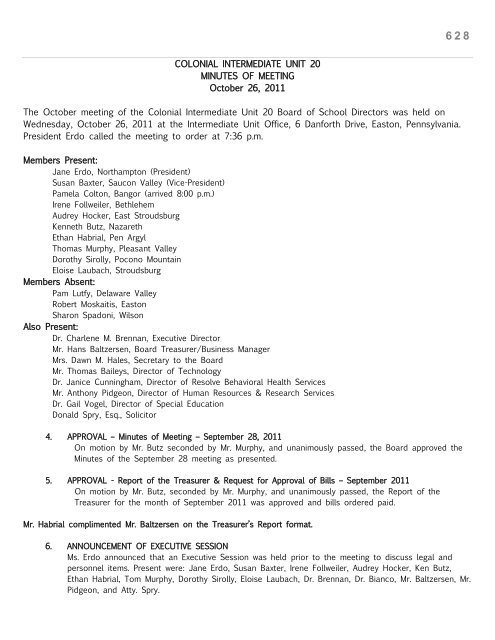 October 26, 2011 - Colonial Intermediate Unit 20