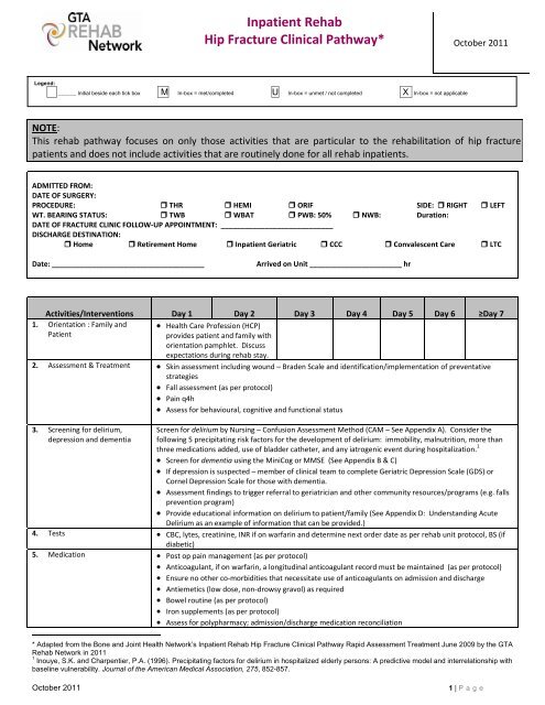 Clinical Care Guidelines for Hip Fracture - GTA Rehabilitation Network