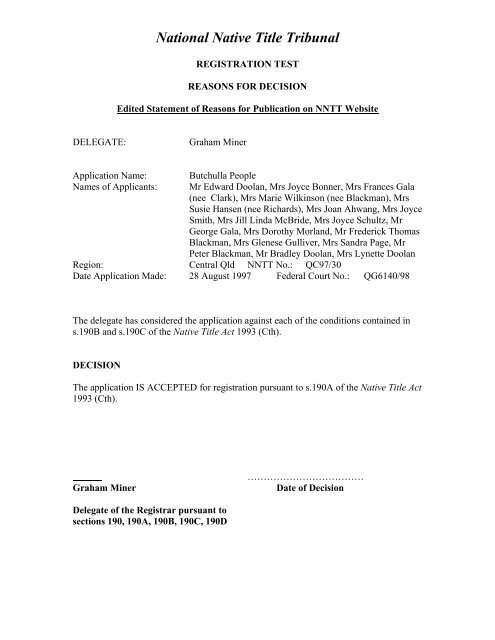 REGISTRATION TEST - National Native Title Tribunal