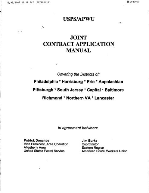 USPS/APWU Eastern Region Joint Contract Application Manual ...