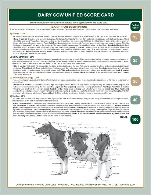 DAIRY COW UNIFIED SCORE CARD