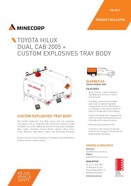 toyota hilux dual cab 2005 + custom explosives tray body - Minecorp
