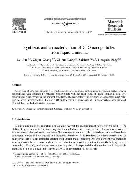 Synthesis And Characterization Of Cuo Nanoparticles From Liquid