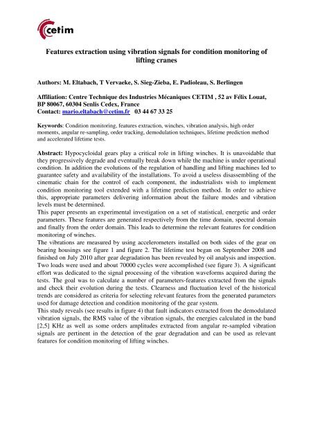 Features extraction using vibration signals for condition monitoring ...