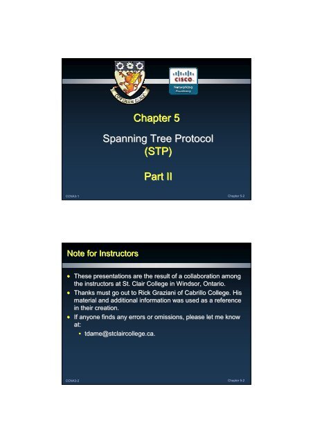 Chapter 5 Spanning Tree Protocol (STP) Part II