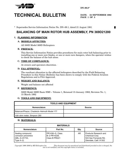 TECHNICAL BULLETIN - MD Helicopters