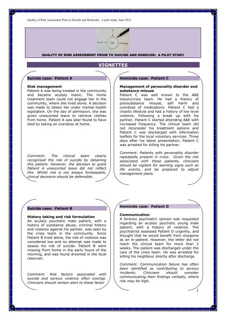 Quality of Risk Assessment Prior to Suicide and Homicide: