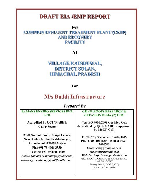 DRAFT EIA /EMP REPORT M/s Baddi Infrastructure - HP State ...