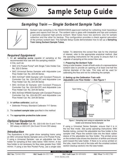 Sampling Train â Single Sorbent Sample Tube Sample ... - SKC Inc.