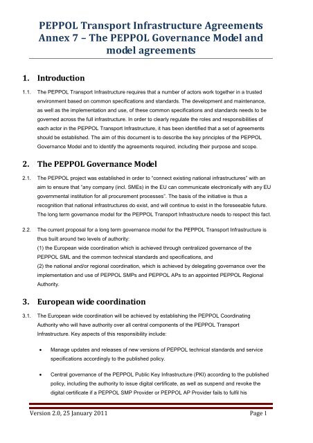 The PEPPOL Governance Model and model agreements