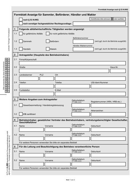 Formblatt Anzeige nach Â§ 53 KrWG - Zentraler ThÃ¼ringer ...